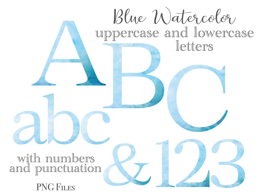Blue Watercolor Alphabet Letters and Numbers, Wedding Lettering ...