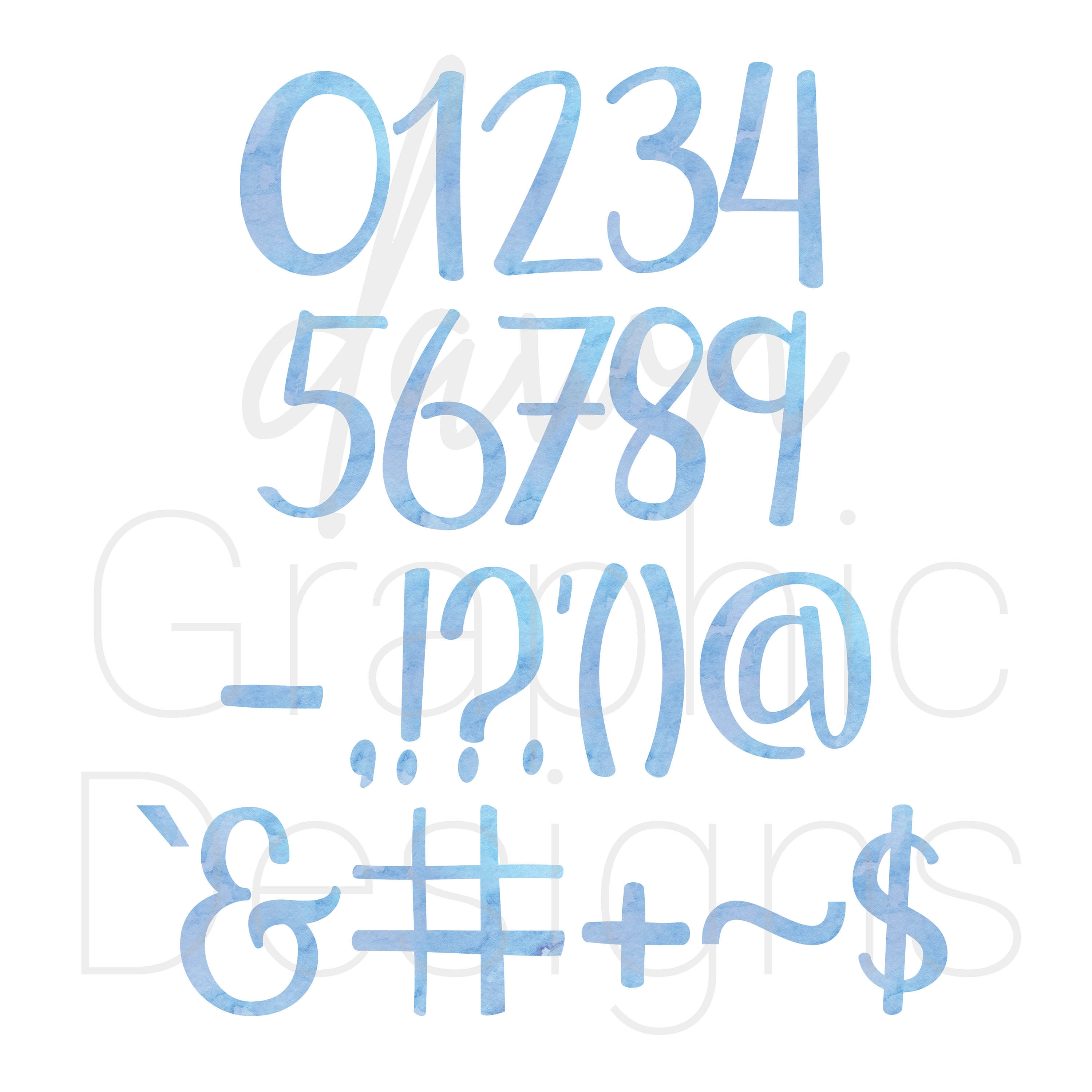 Blue Watercolor Alphabet Letters and Numbers, Baby Shower Lettering ...