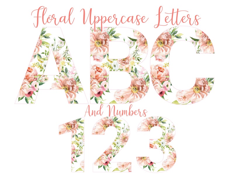 Floral Alphabet Letters and Numbers, Watercolor Floral, Flower ...