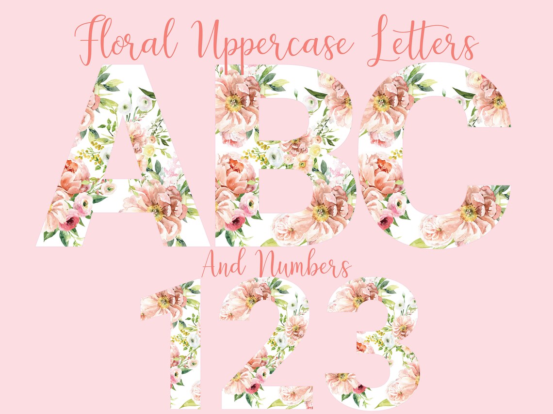 Floral Alphabet Letters and Numbers, Watercolor Floral, Flower ...