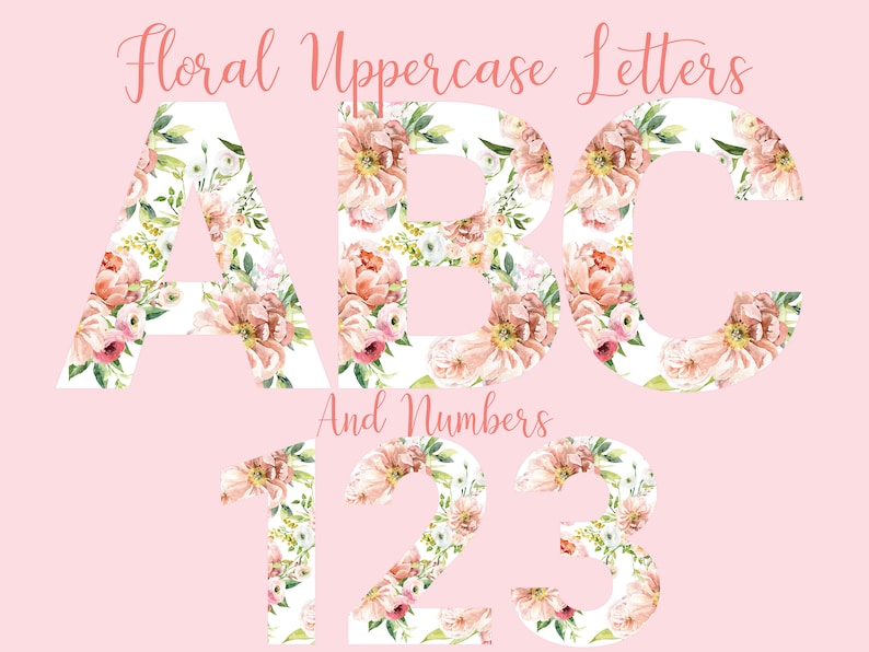Floral Alphabet Letters and Numbers, Watercolor Floral, Flower ...
