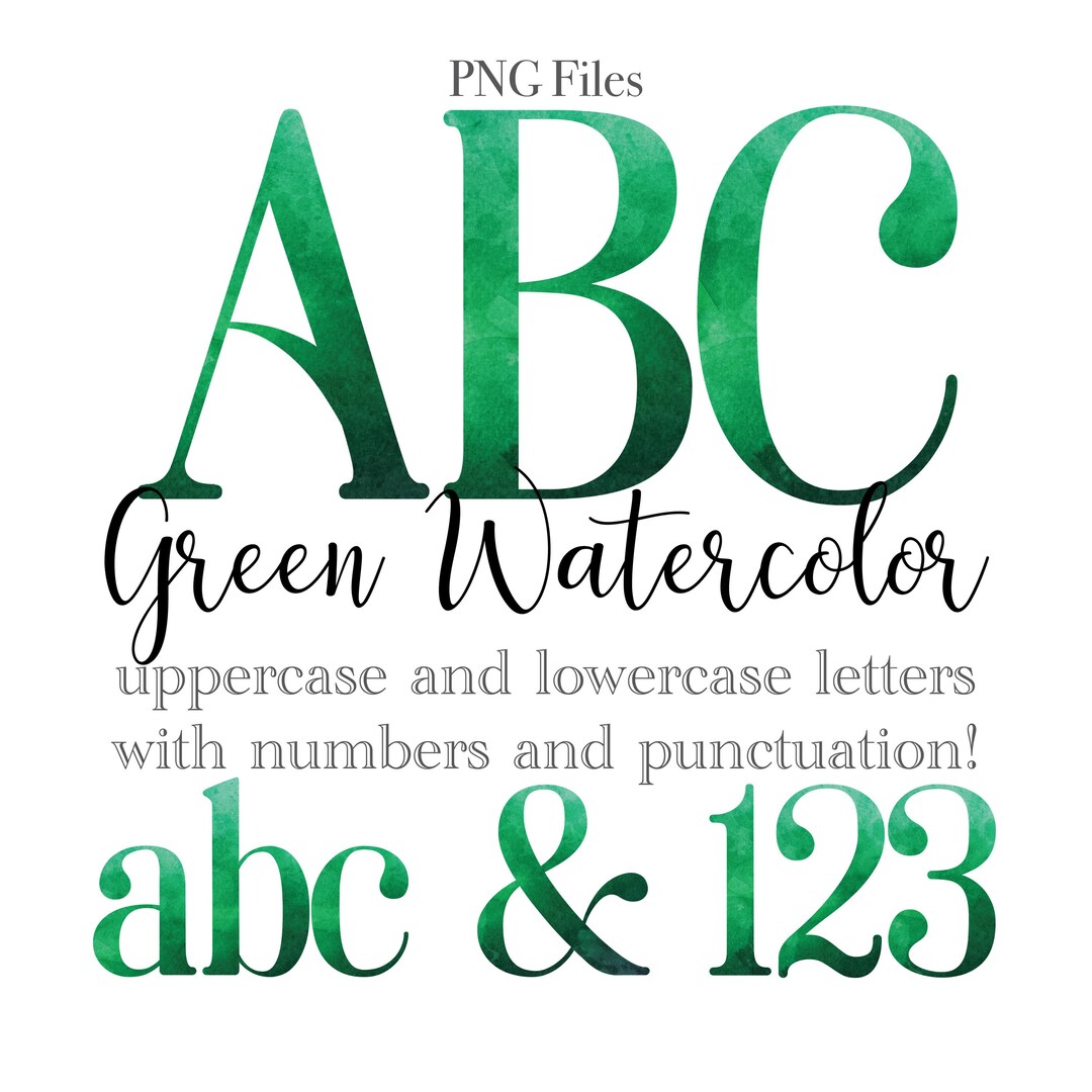 Green Watercolor Letters and Numbers, Baby Shower Lettering, Watercolor ...