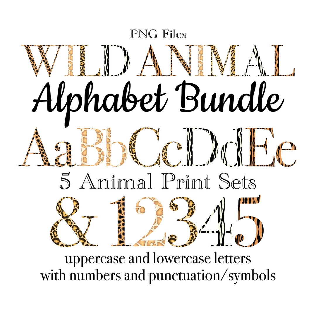 Animal Print Lettering Bundle, Wild Animals Letters Bundle, Sublimation ...