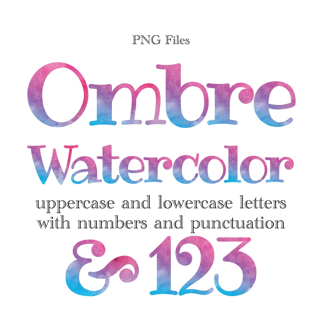 Pink and Blue Watercolor Letters and Numbers, Ombre Watercolor ...