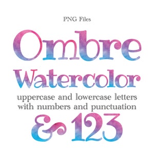 Pink and Blue Watercolor Letters and Numbers, Ombre Watercolor ...