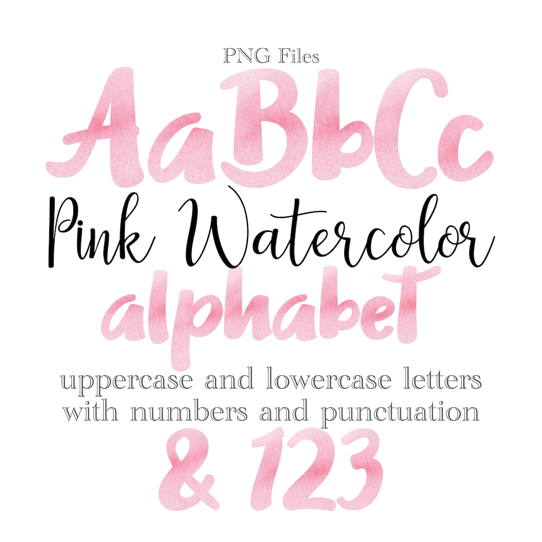 Pink Watercolor Alphabet Letters and Numbers, Wedding Lettering ...