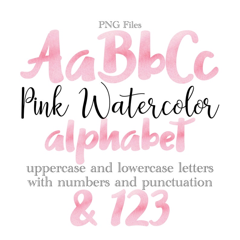 Pink Watercolor Alphabet Letters and Numbers, Wedding Lettering ...
