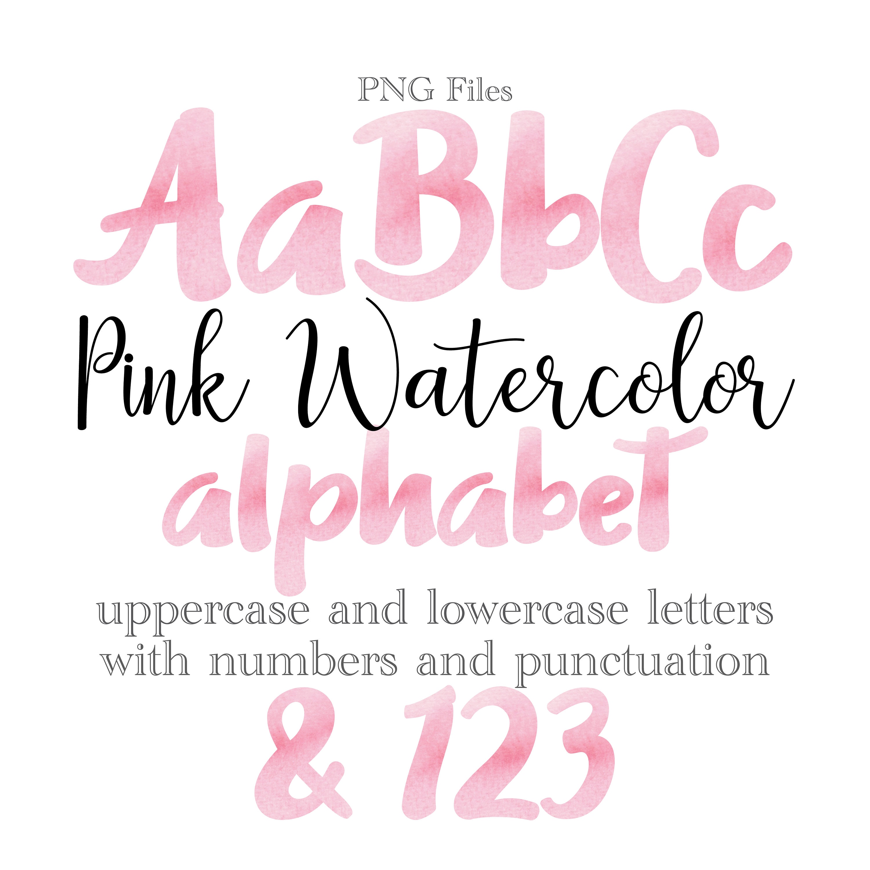 Pink Watercolor Alphabet Letters and Numbers, Wedding Lettering ...