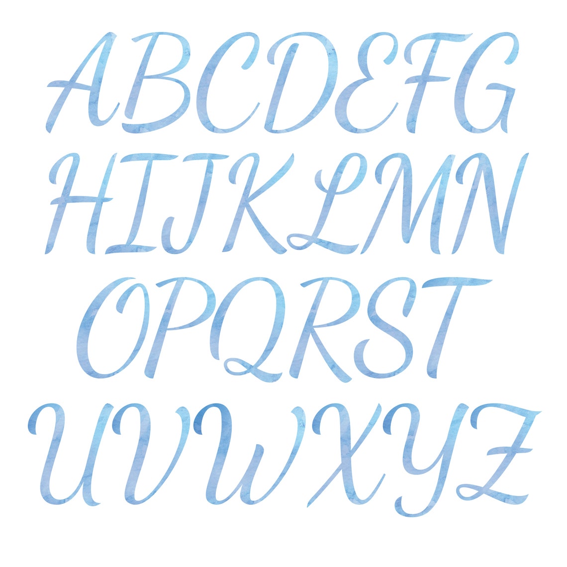 Blue Watercolor Letters and Numbers, Script Watercolor Lettering ...