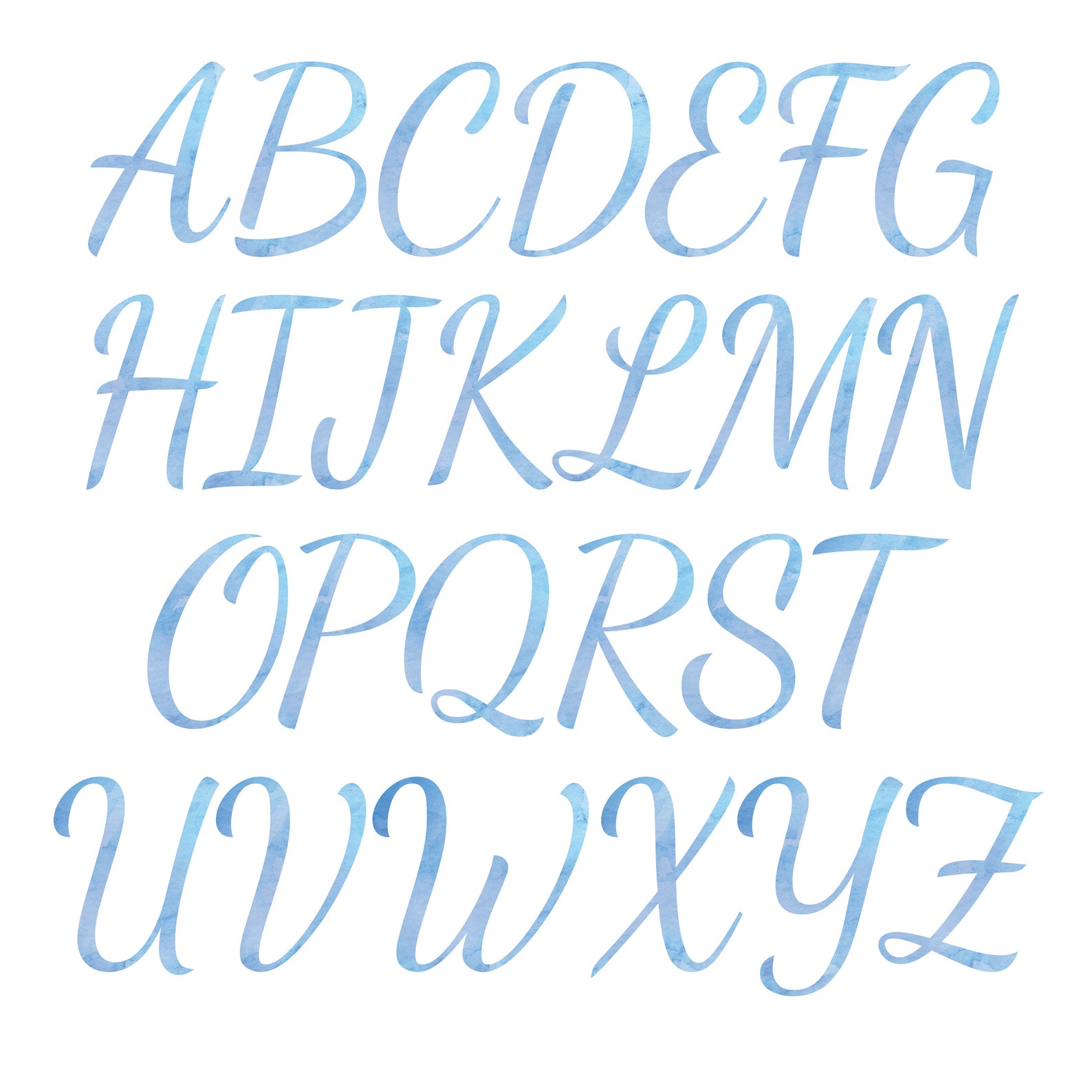 Blue Watercolor Letters and Numbers, Script Watercolor Lettering ...