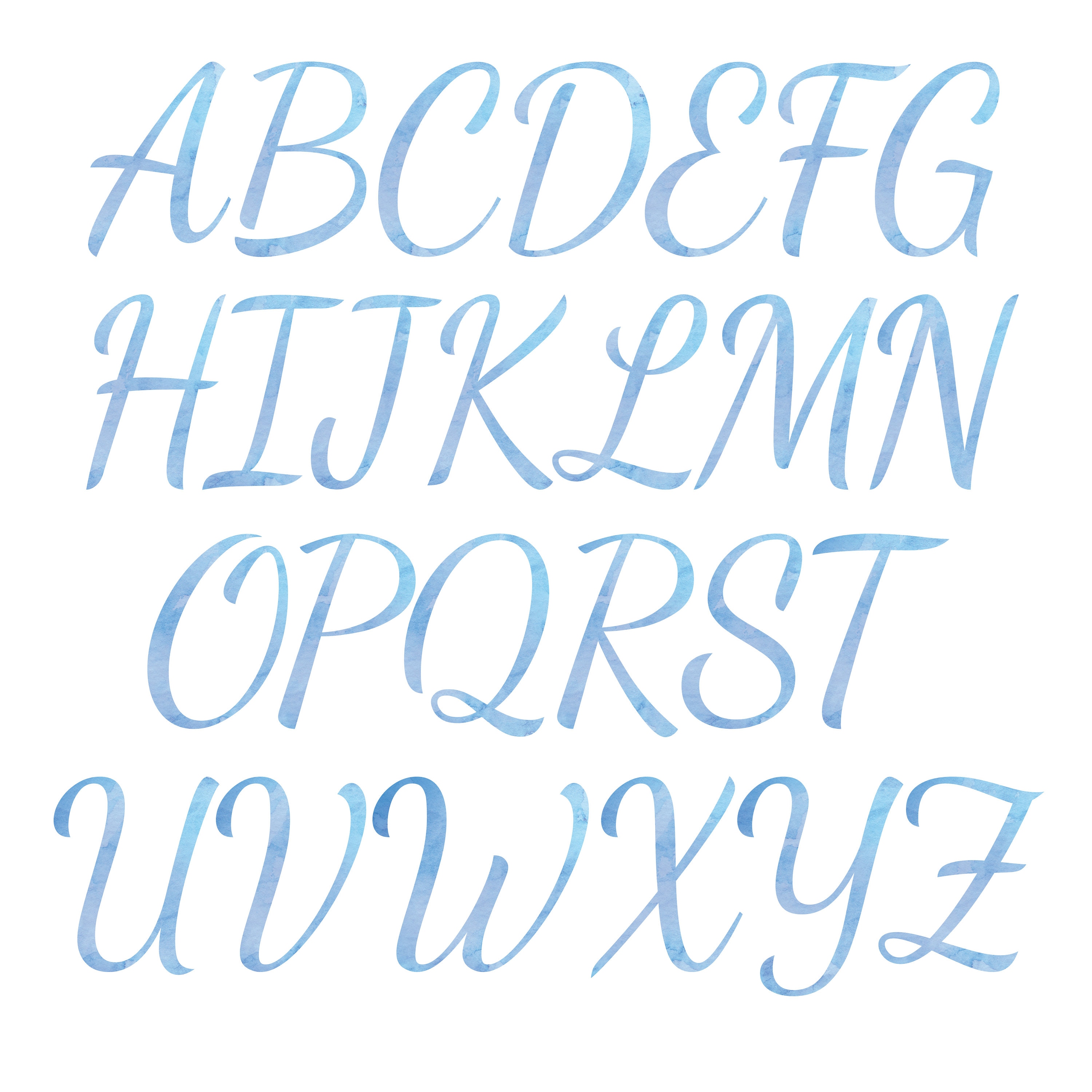 Blue Watercolor Letters and Numbers, Script Watercolor Lettering ...