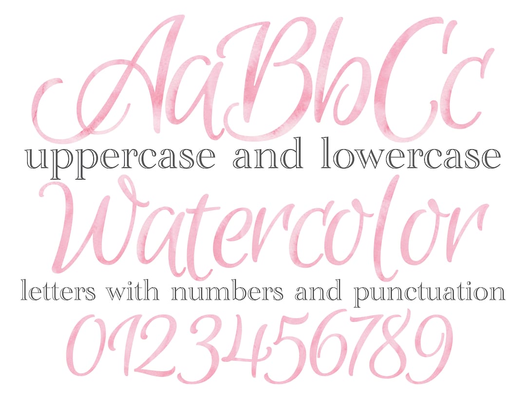 Pink Watercolor Letters and Numbers, Script Watercolor Lettering ...
