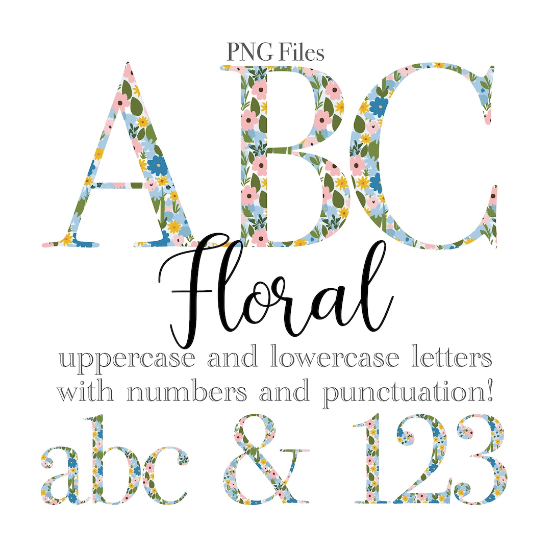 Floral Alphabet Letters and Numbers, Floral Alpha, Flower Letters for ...
