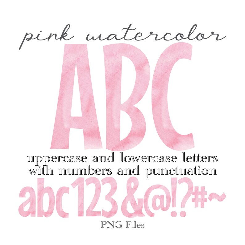 Pink Watercolor Alphabet Letters and Numbers, Wedding Lettering ...