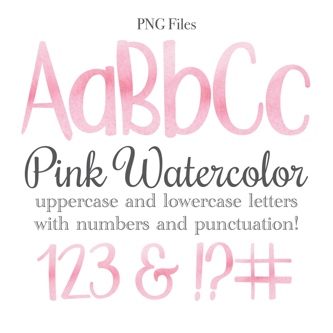 Pink Watercolor Alphabet Letters and Numbers, Wedding Lettering ...