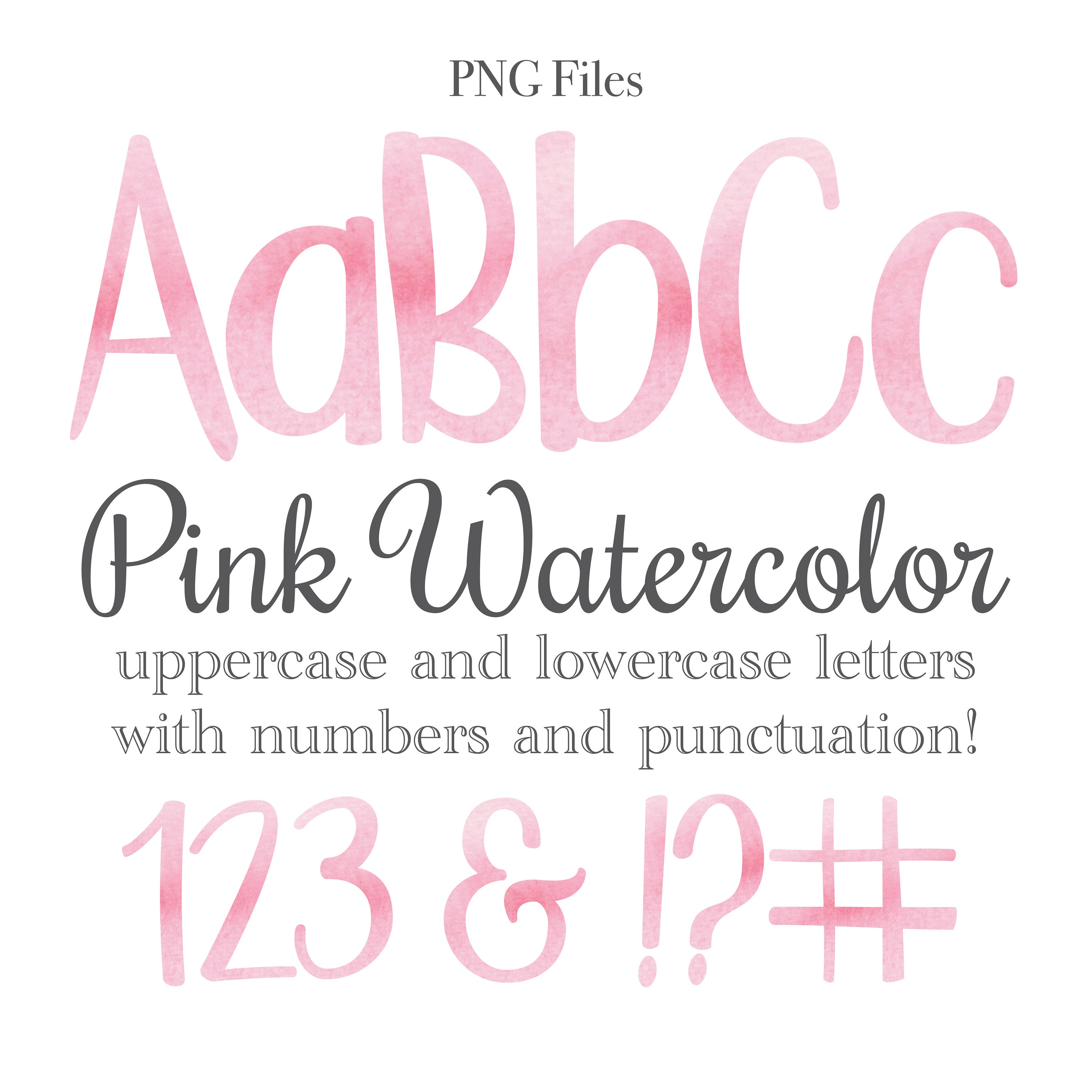 Pink Watercolor Alphabet Letters and Numbers, Wedding Lettering ...