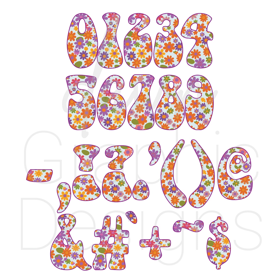 Retro Colorful Floral Lettering, Floral Alphabet Letters, Hippie ...