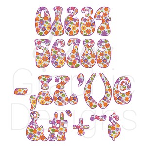 Retro Colorful Floral Lettering, Floral Alphabet Letters, Hippie ...