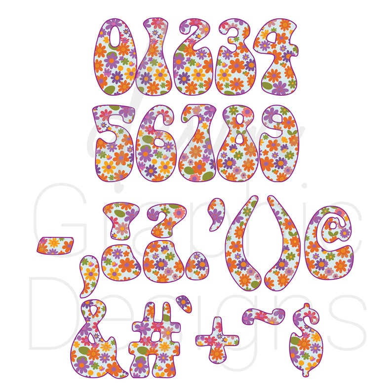 Retro Colorful Floral Lettering, Floral Alphabet Letters, Hippie ...