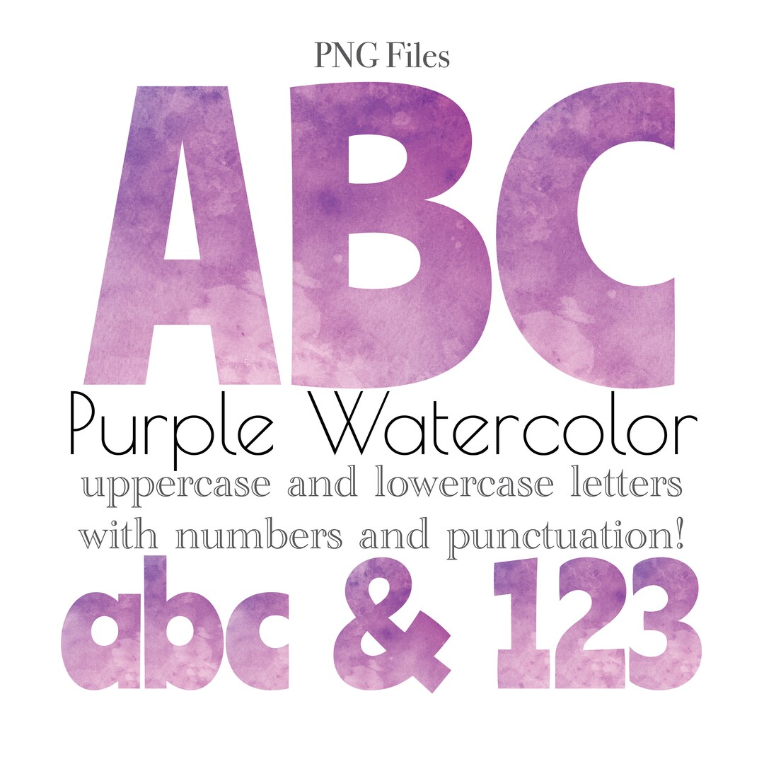 Purple Watercolor Alphabet and Numbers, Lavender Lettering, Watercolor ...