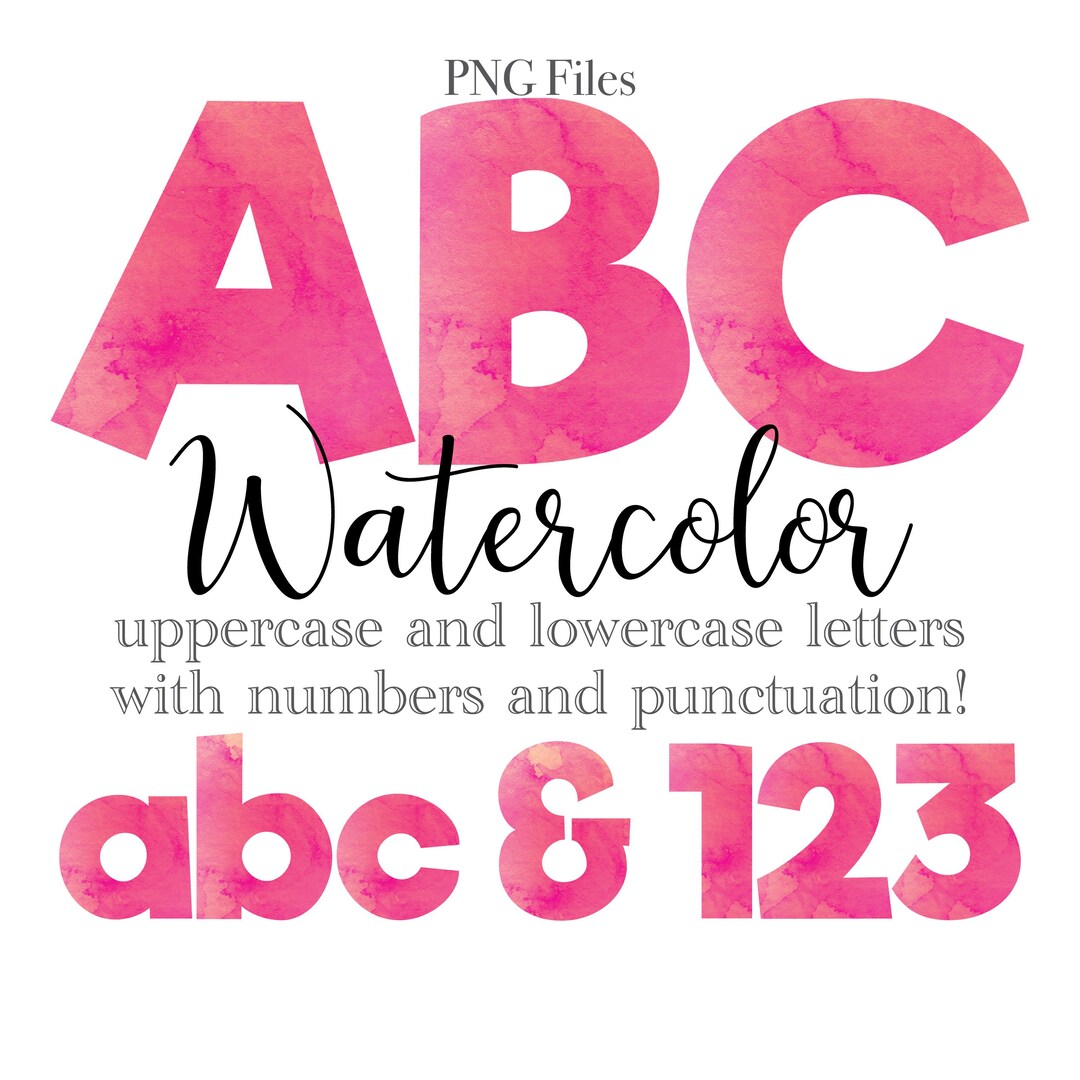 Pink Watercolor Alphabet, Watercolor Letters PNG, Watercolor Monogram ...