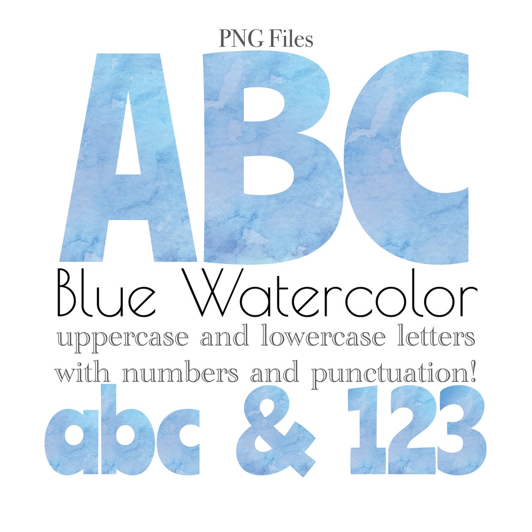 Blue Watercolor Alphabet Letters and Numbers, Baby Shower Lettering ...