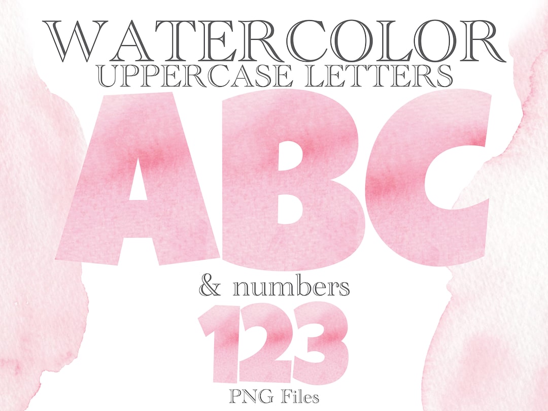 Pink Watercolor Alphabet Letters and Numbers, Wedding Lettering ...