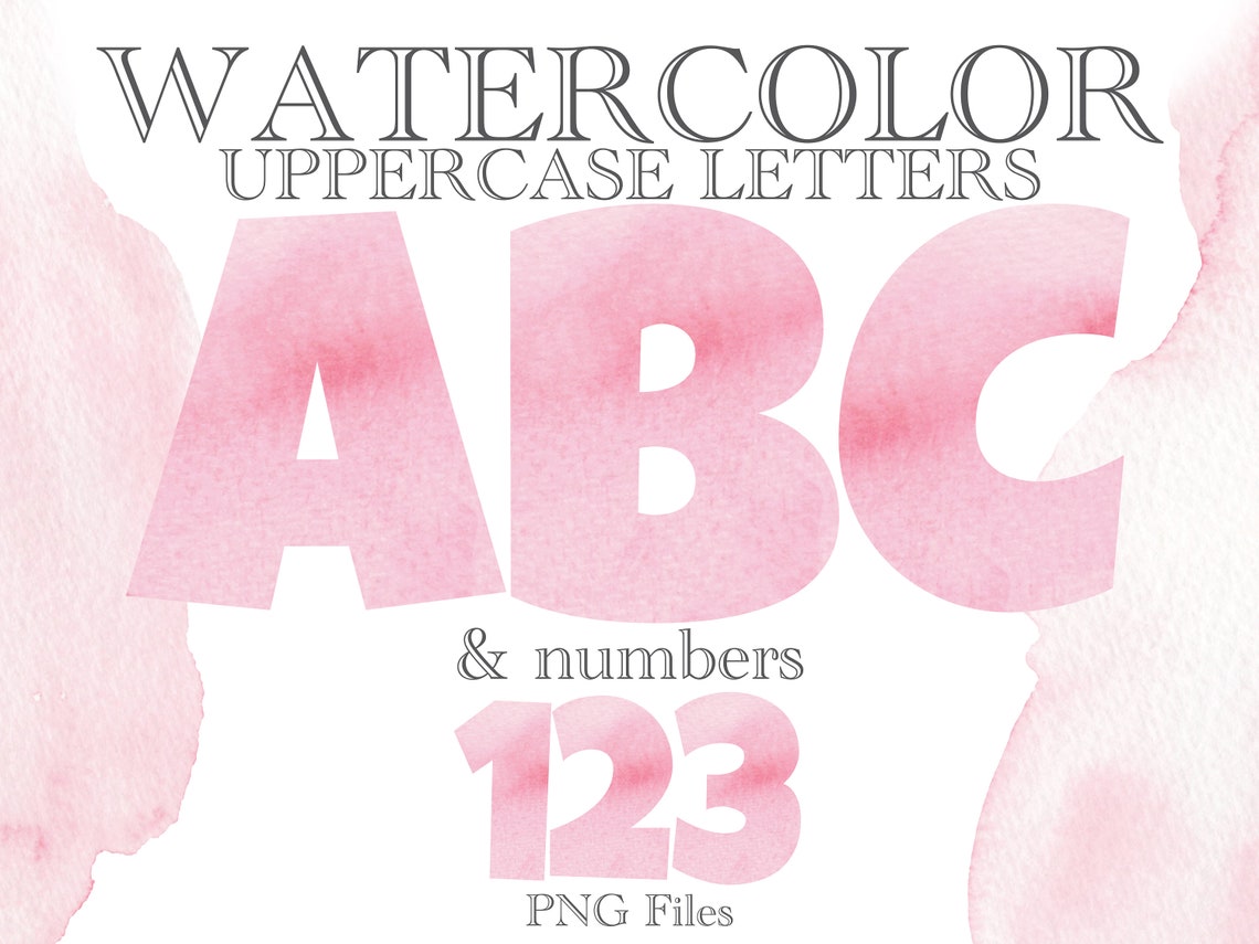 Pink Watercolor Alphabet Letters and Numbers, Wedding Lettering ...