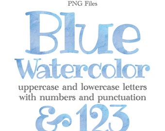 Blue Watercolor Alphabet Letters and Numbers, Baby Shower Letters ...