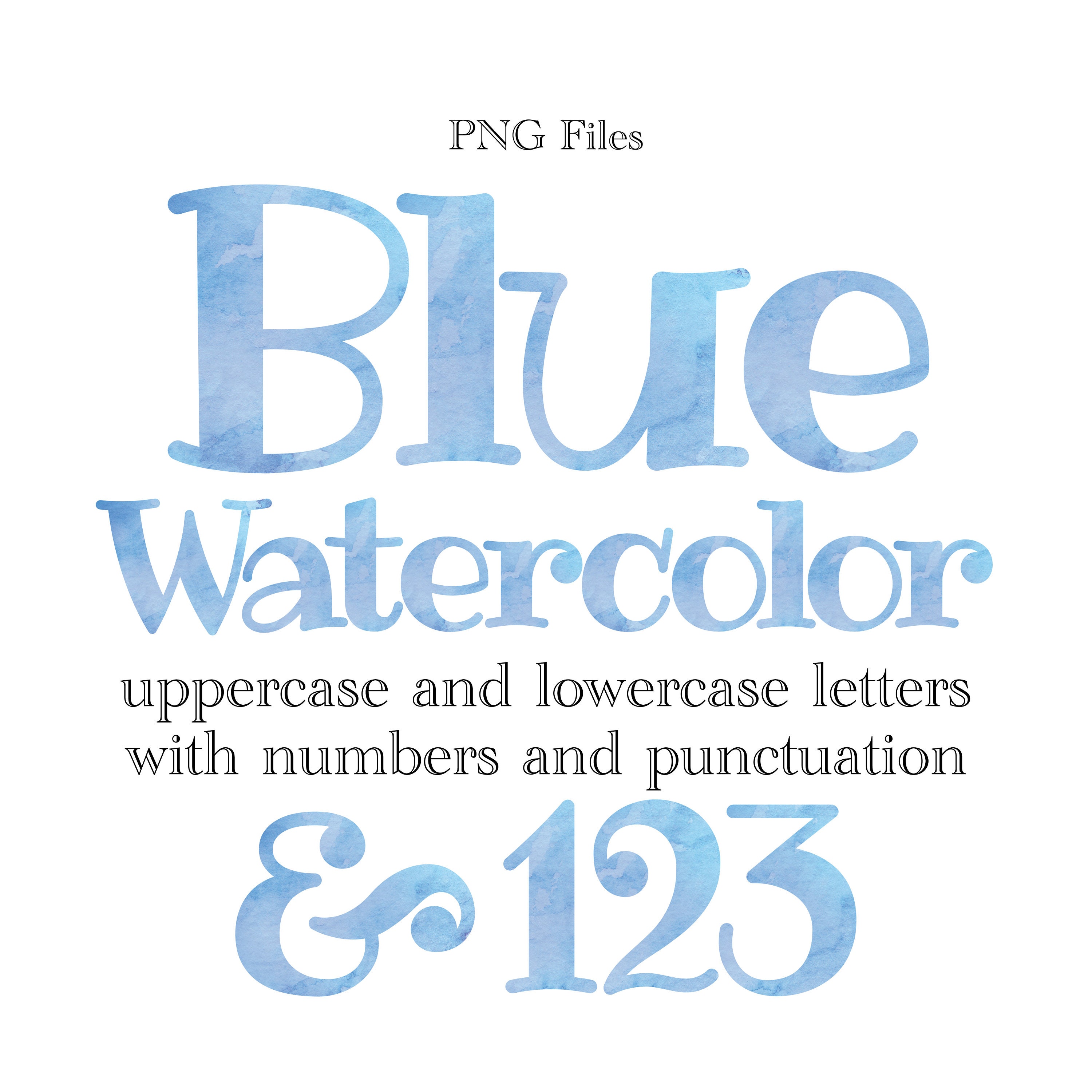 Blue Watercolor Alphabet Letters and Numbers, Baby Shower Lettering ...