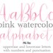 Pink Watercolor Letters and Numbers, Wedding Lettering, Script ...