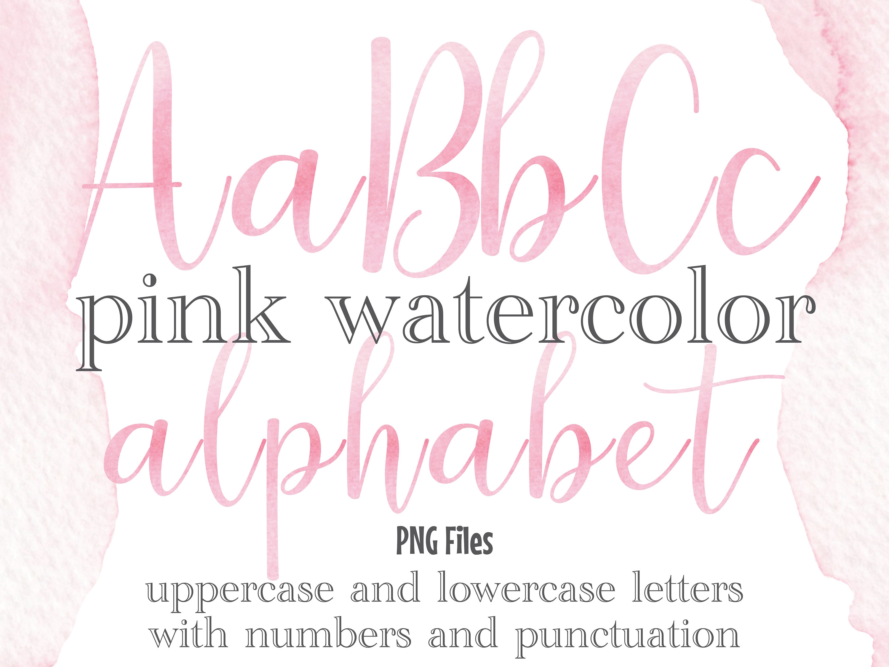 Pink Watercolor Letters and Numbers, Wedding Lettering, Script ...