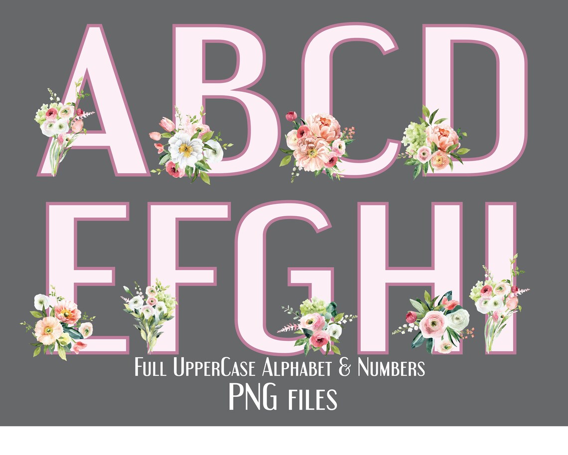Floral Alphabet Letters and Numbers, PNG Letters, Flower Transparent ...