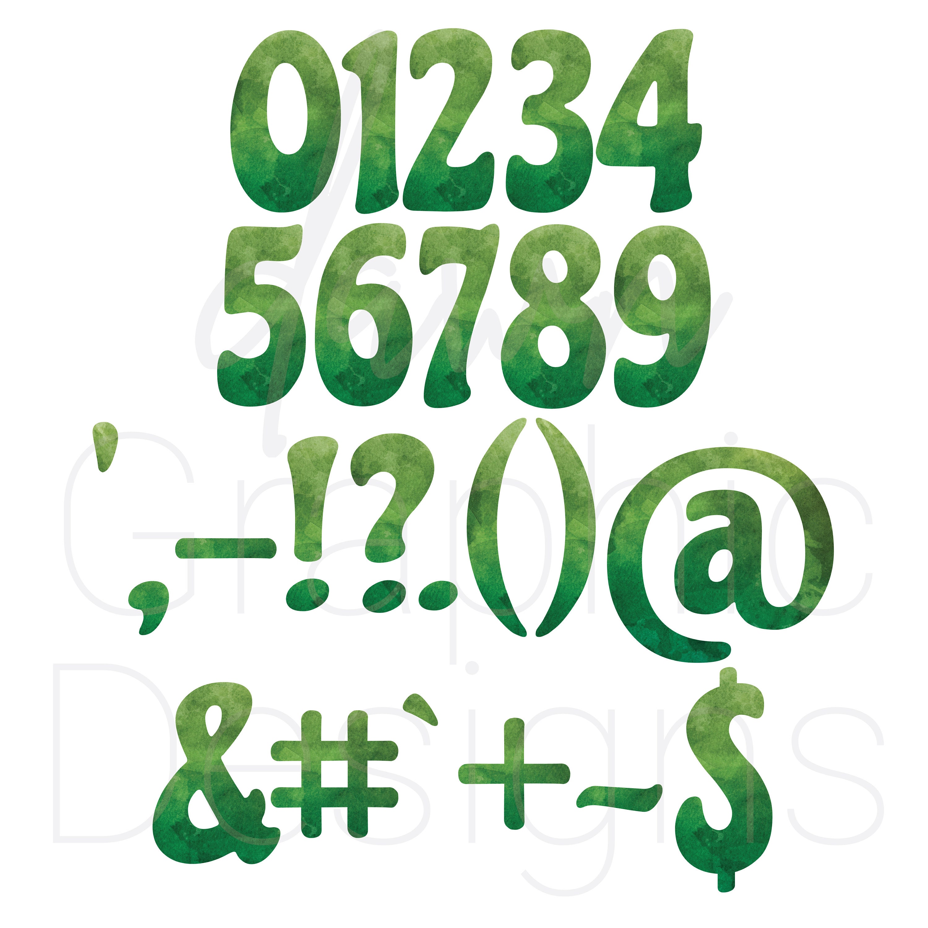 Green Watercolor Alphabet Letters and Numbers, Baby Shower Lettering ...