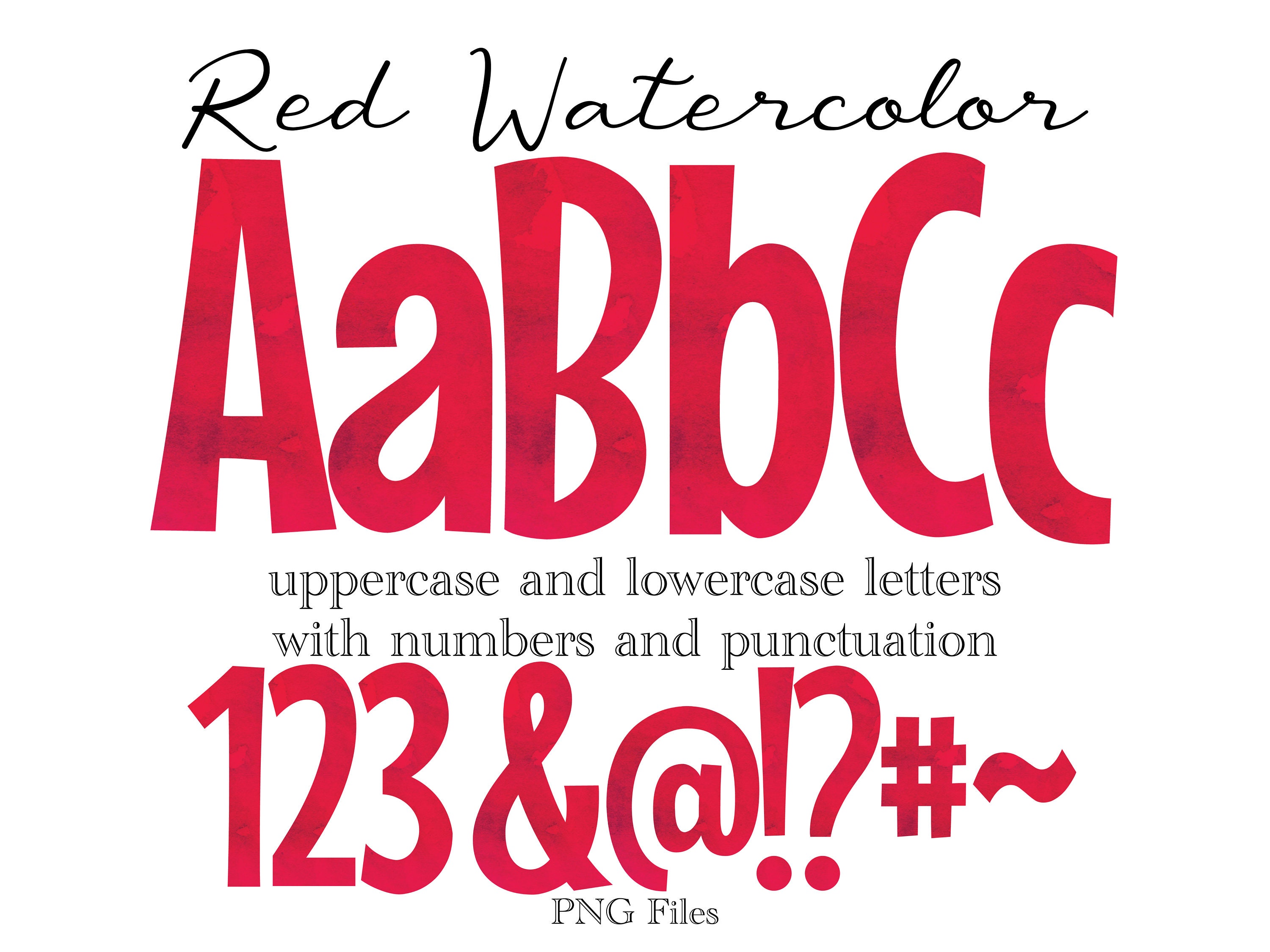 Red Watercolor Alphabet Letters and Numbers, Bright Letters, Watercolor ...