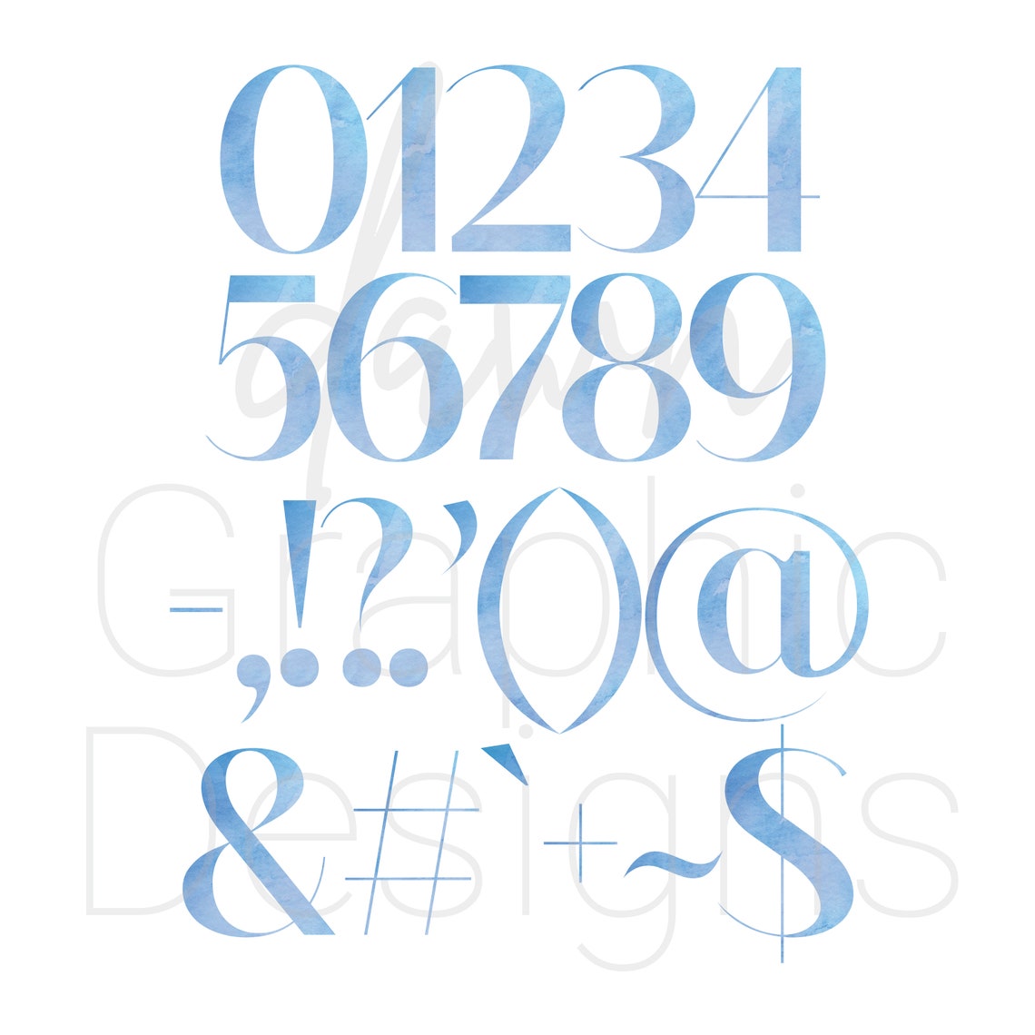 Blue Watercolor Alphabet Letters and Numbers, Baby Shower Lettering ...