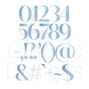 Blue Watercolor Alphabet Letters and Numbers, Baby Shower Lettering ...