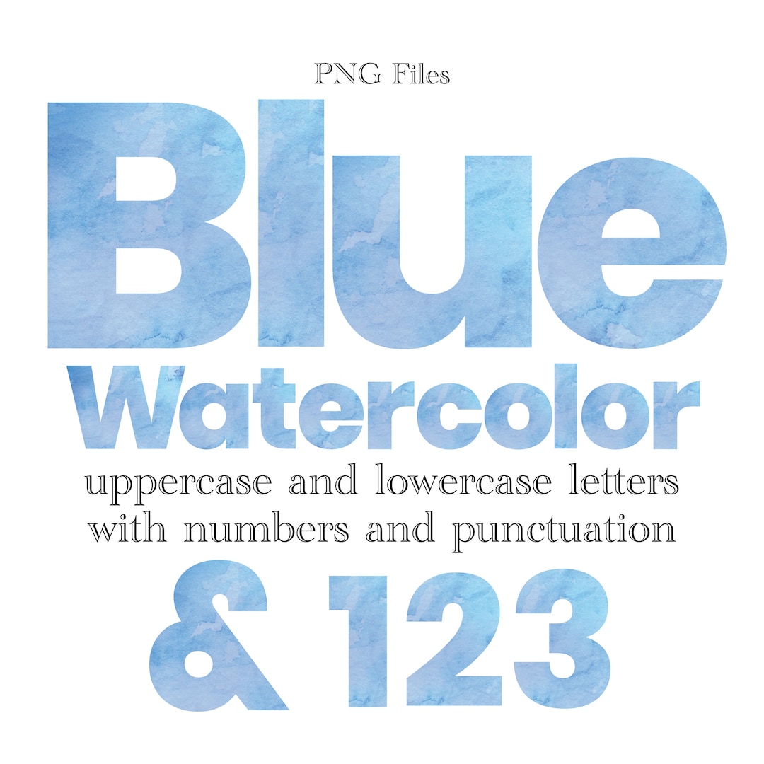 Blue Watercolor Alphabet Letters and Numbers, Baby Shower Lettering ...