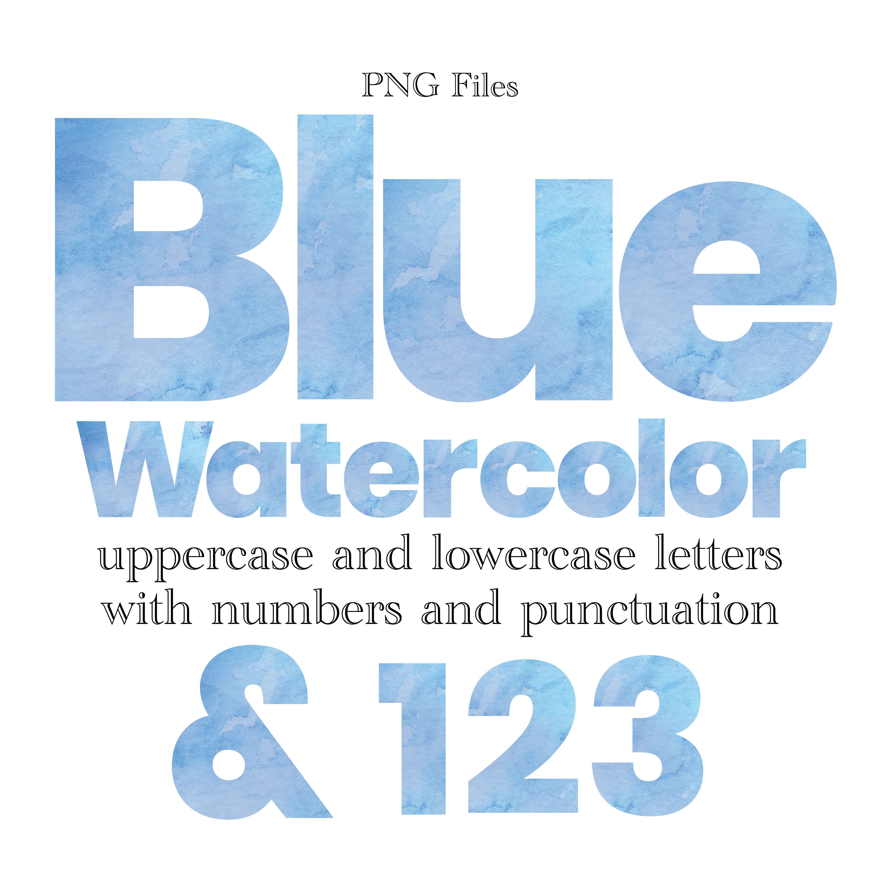Blue Watercolor Alphabet Letters and Numbers, Baby Shower Lettering ...