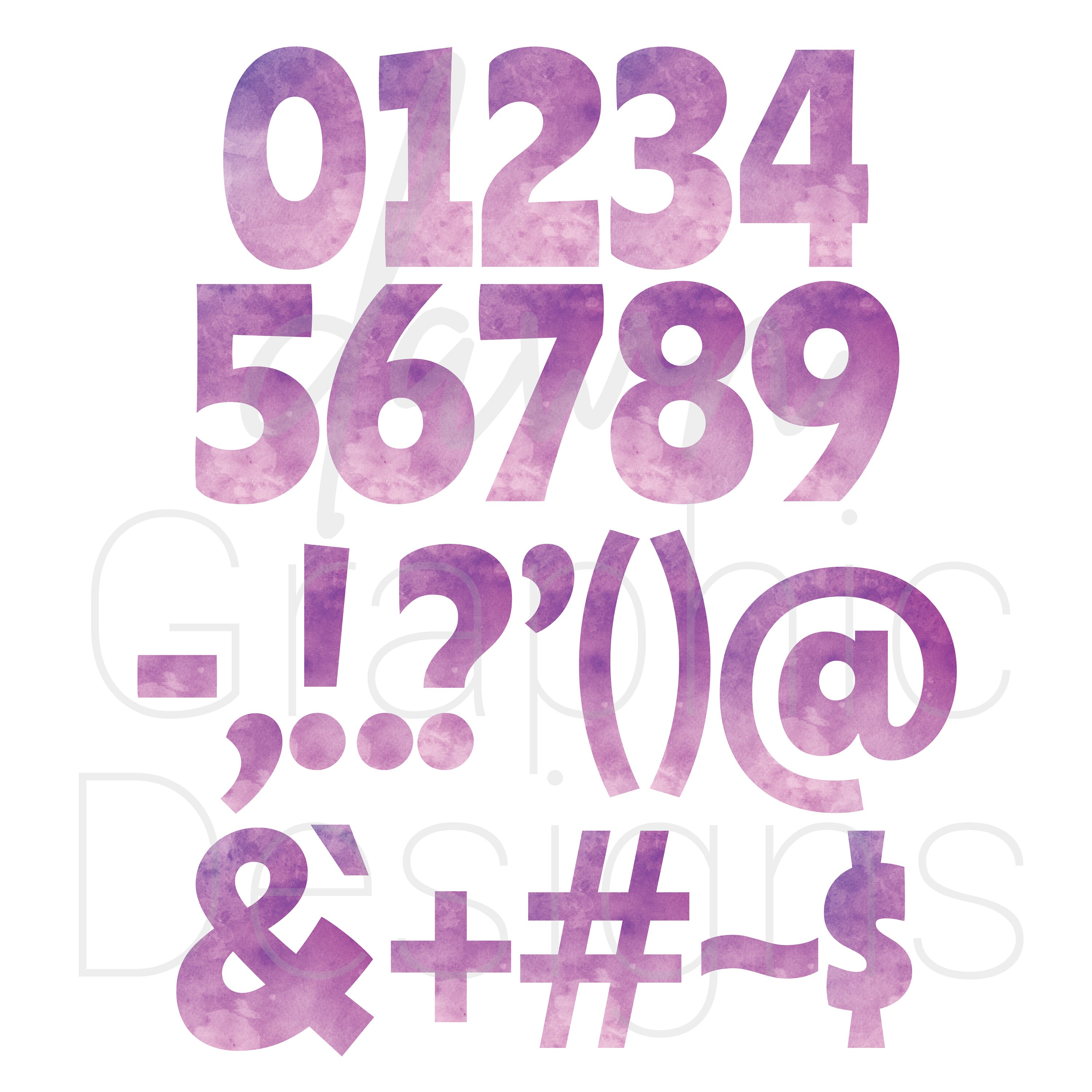 Purple Watercolor Alphabet and Numbers, Lavender Lettering, Watercolor ...
