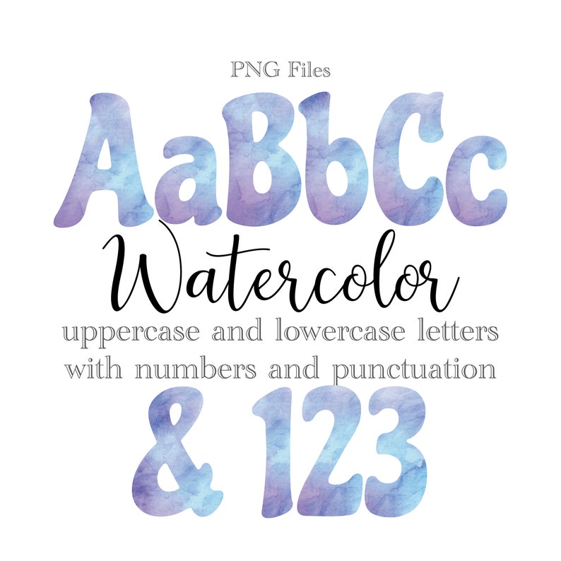 Blue Watercolor Alphabet Letters and Numbers, Baby Shower Lettering ...