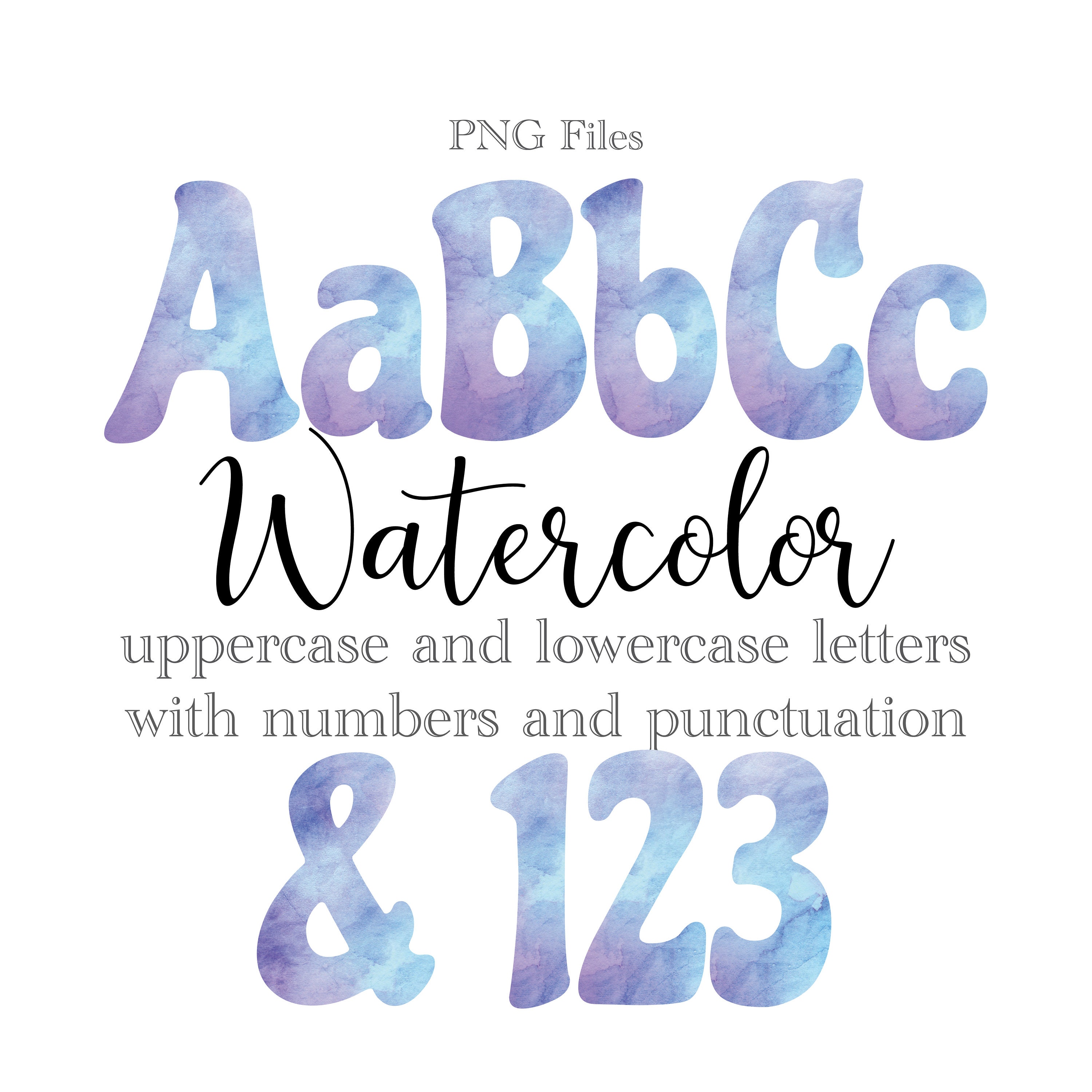 Blue Watercolor Alphabet Letters and Numbers, Baby Shower Lettering ...