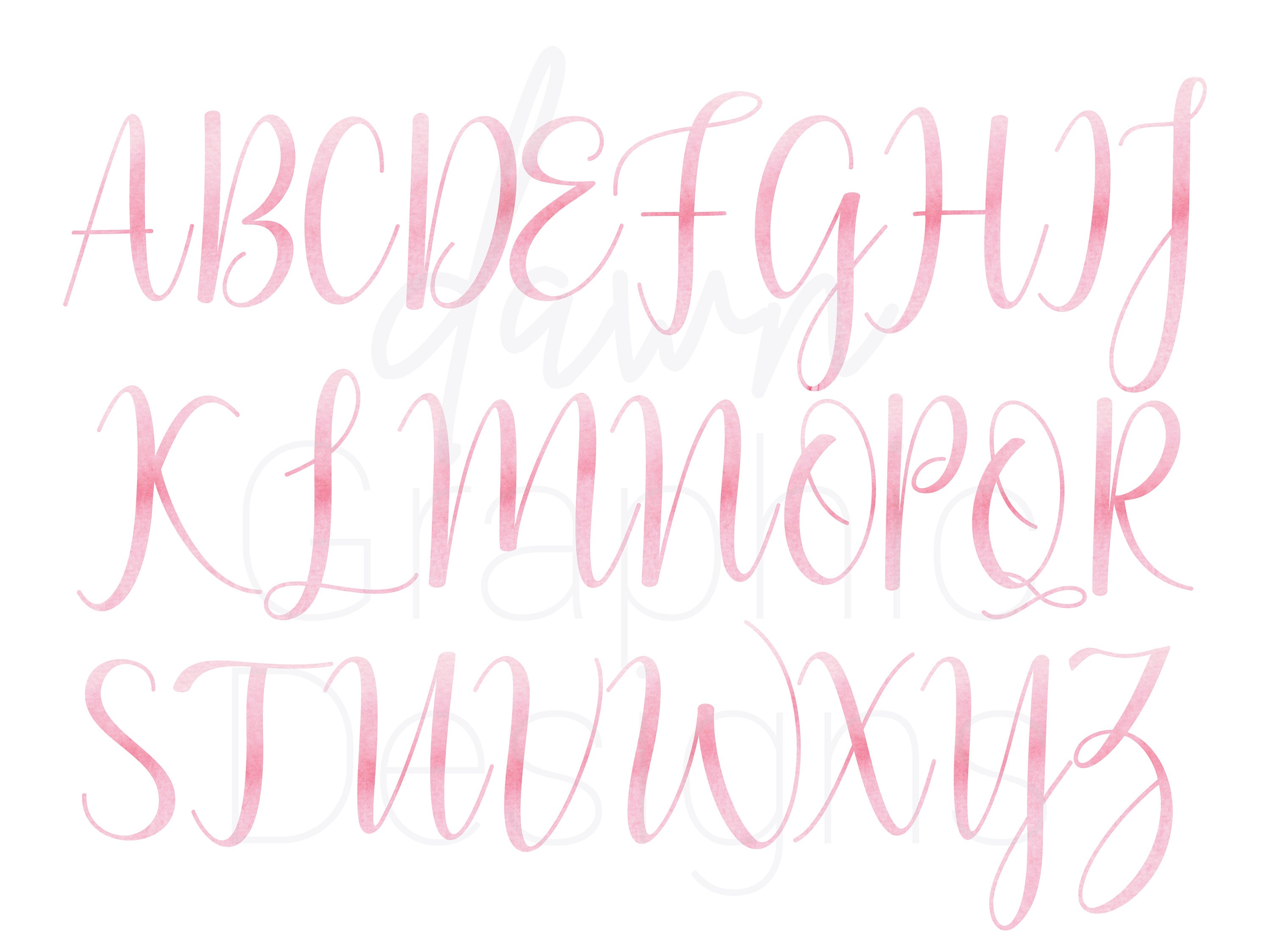 Pink Watercolor Letters and Numbers, Wedding Lettering, Script ...