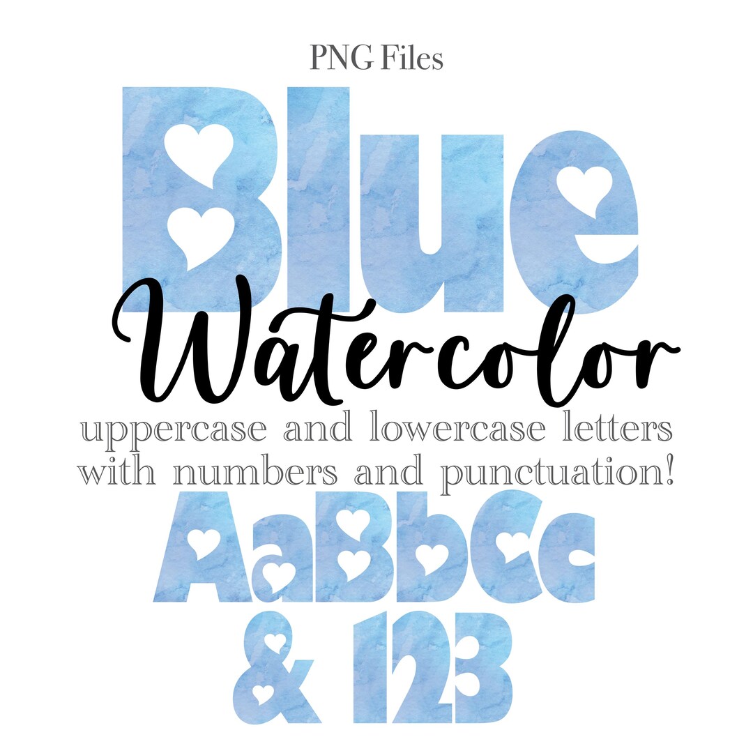 Blue Watercolor Alphabet Letters and Numbers, Baby Shower Lettering ...