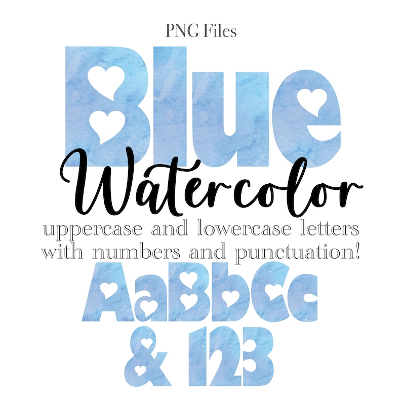 Blue Watercolor Alphabet Letters and Numbers, Baby Shower Lettering ...