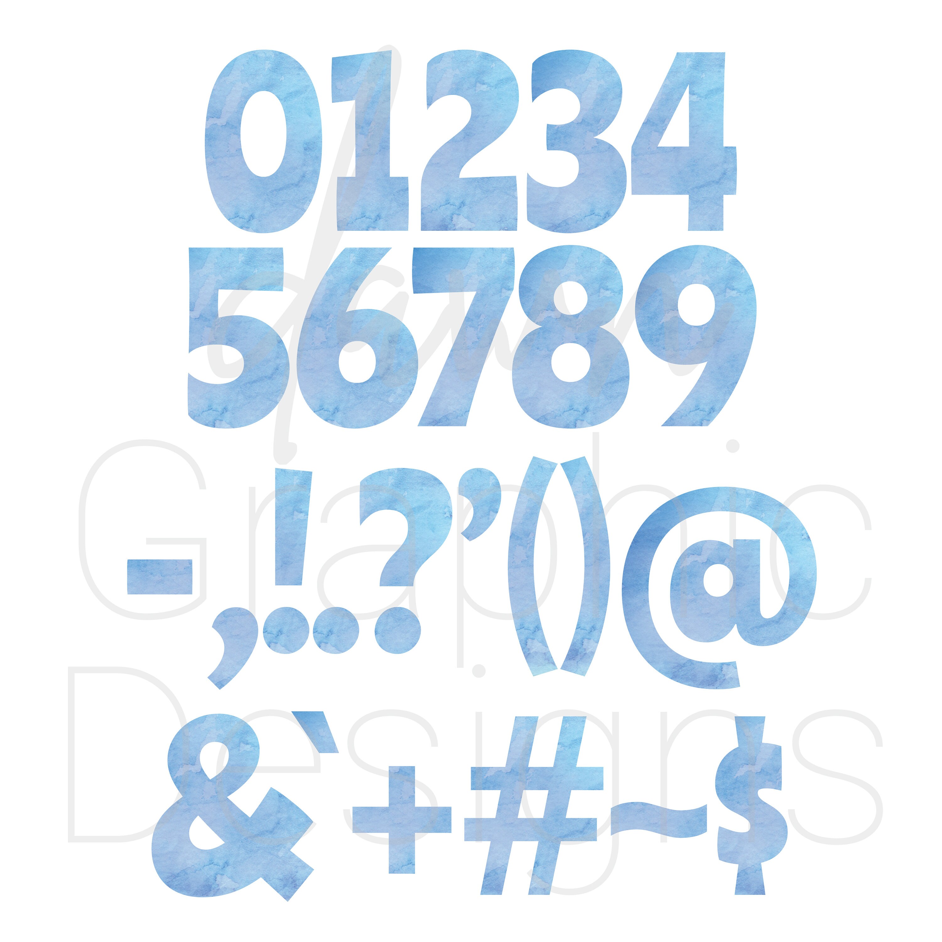 Blue Watercolor Alphabet Letters and Numbers, Baby Shower Lettering ...