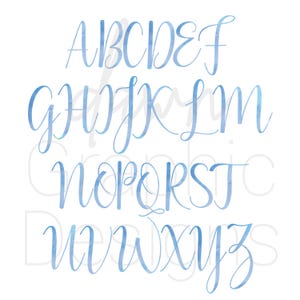 Blue Watercolor Letters and Numbers, Script Watercolor Lettering ...