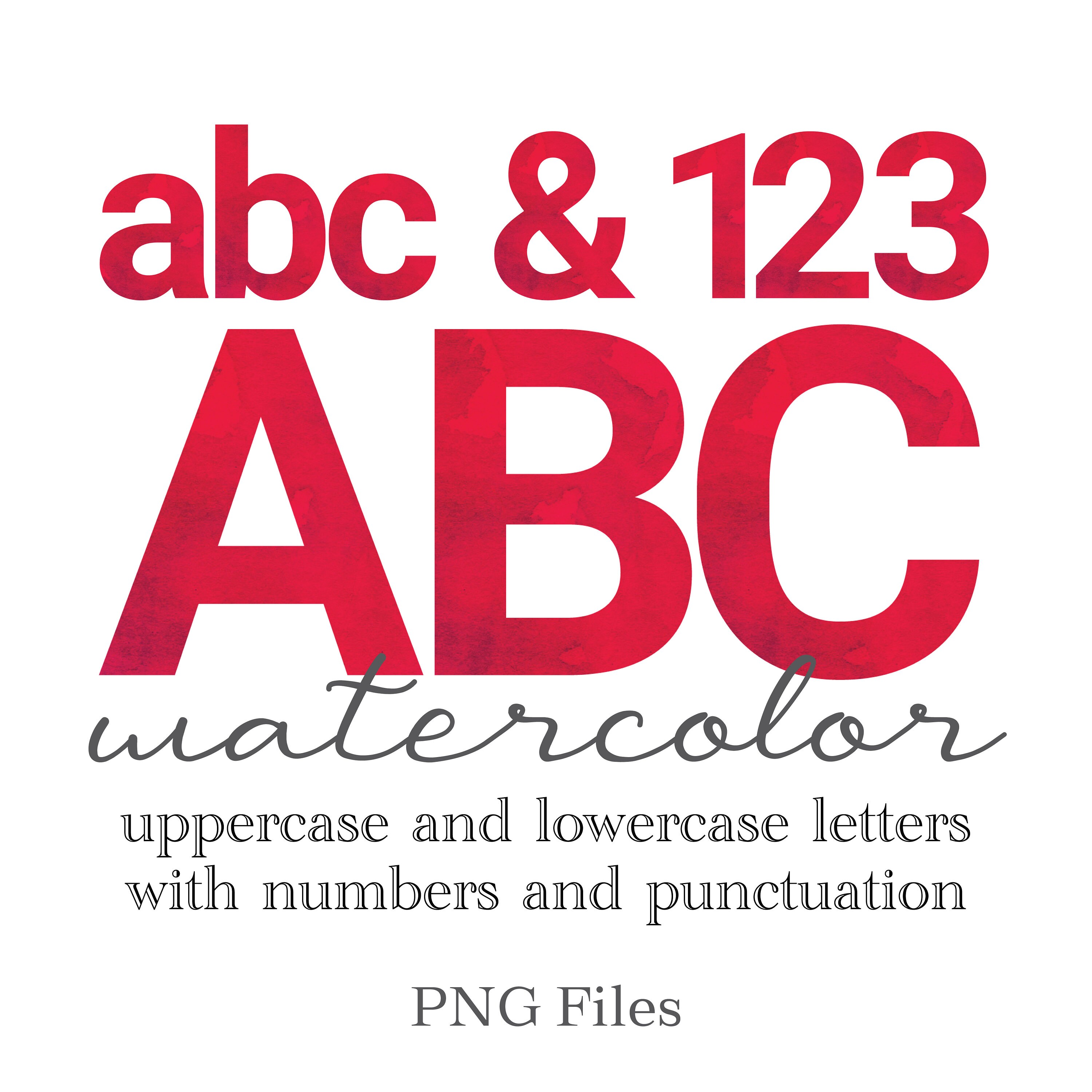 Red Watercolor Alphabet Letters and Numbers, Bright Letters, Watercolor ...
