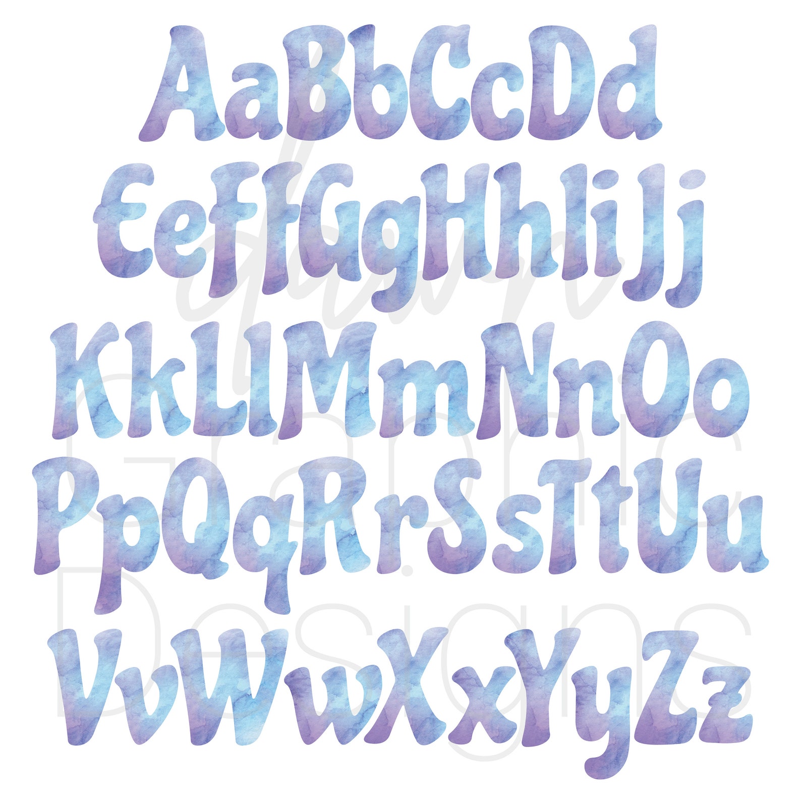 Blue Watercolor Alphabet Letters and Numbers, Baby Shower Lettering ...