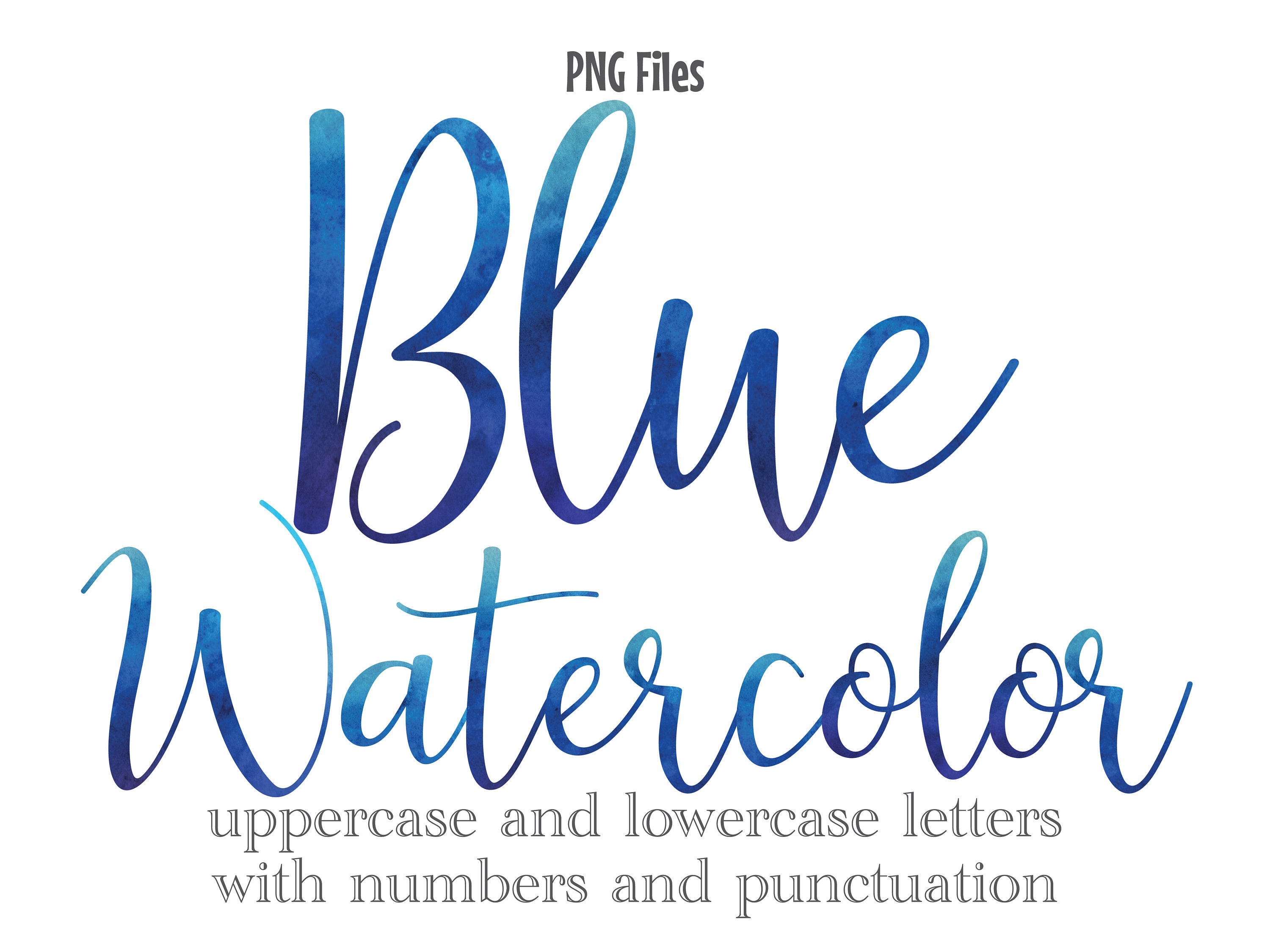 Blue Watercolor Letters and Numbers, Script Watercolor Lettering ...